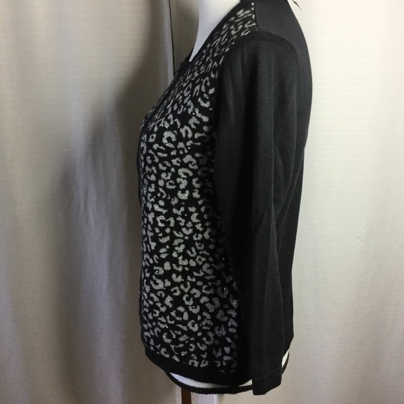 Ruby Rd. | Sweaters | Ruby Rd Black Sweater Silver Glitter Animal Print ...